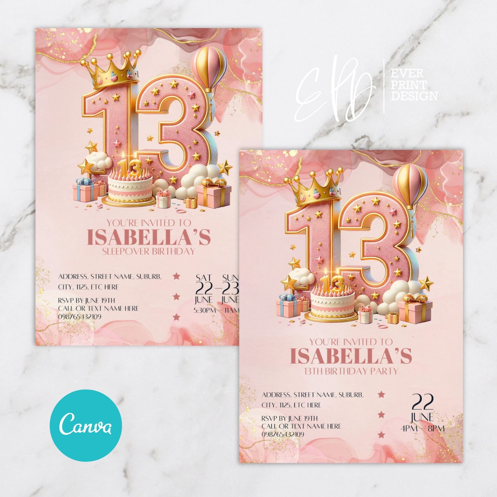 13th Birthday Party Invitation Digital Girl, 13th Birthday Slumber ...