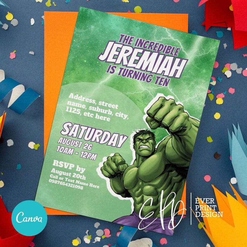 The Incredible Hulk Birthday Invitation Template, Avengers Hulk ...