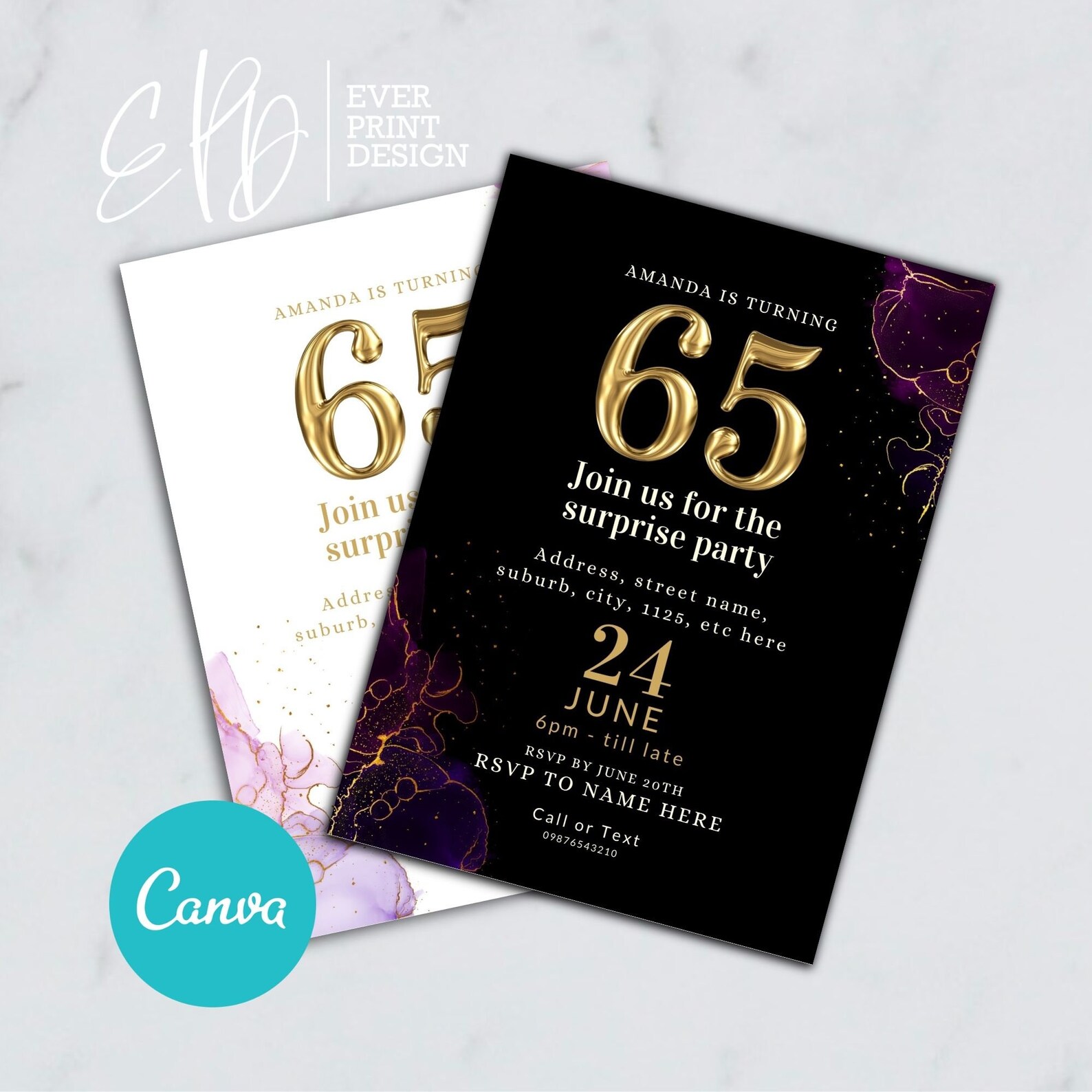 65th Birthday Invitation, Gold 65th Birthday Invitation, 65th Birthday ...