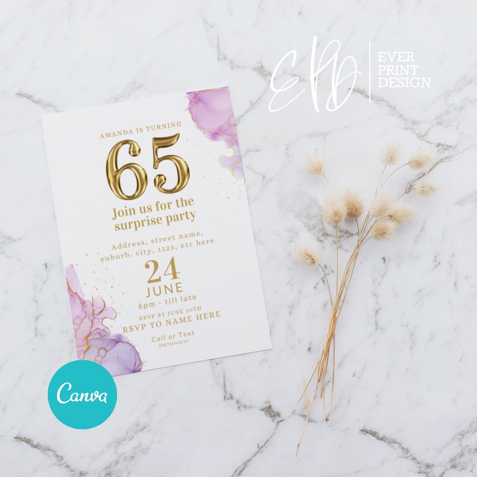 65th Birthday Invitation, Gold 65th Birthday Invitation, 65th Birthday ...