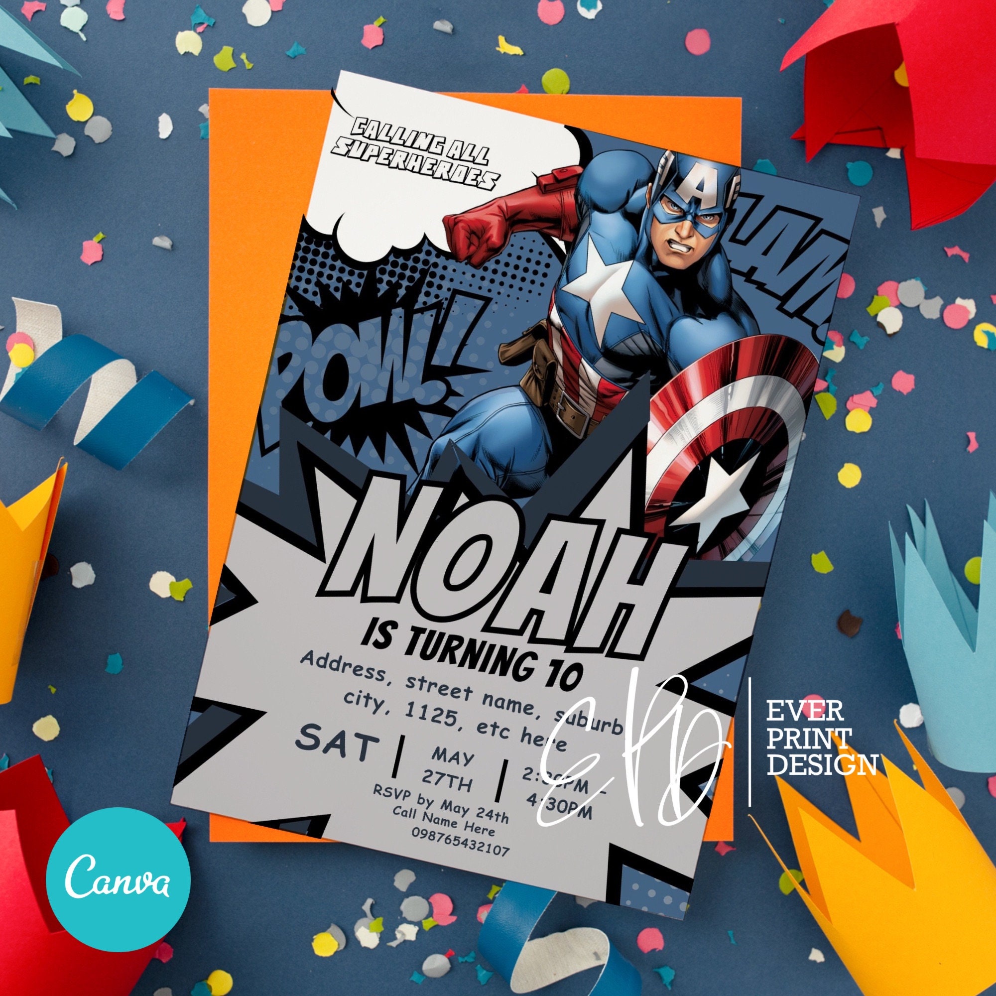 Captain America Birthday Invitation, Avengers Birthday Invitation ...