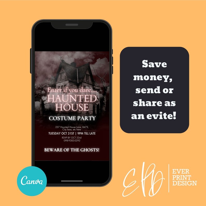 Haunted House Party Invitation, Scary Spooky Halloween Party Invite ...