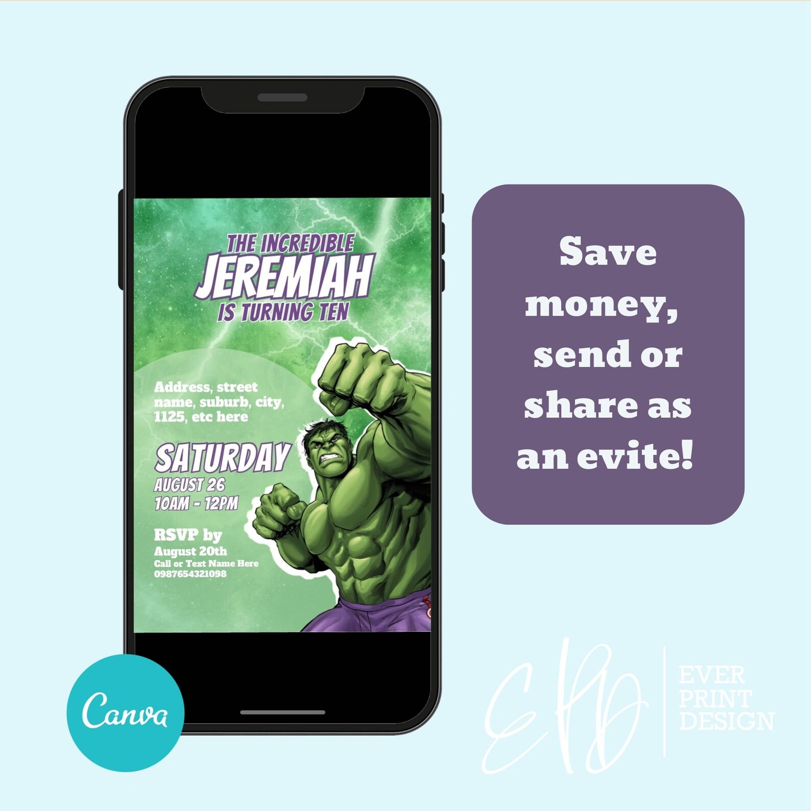 The Incredible Hulk Birthday Invitation Template, Avengers Hulk ...