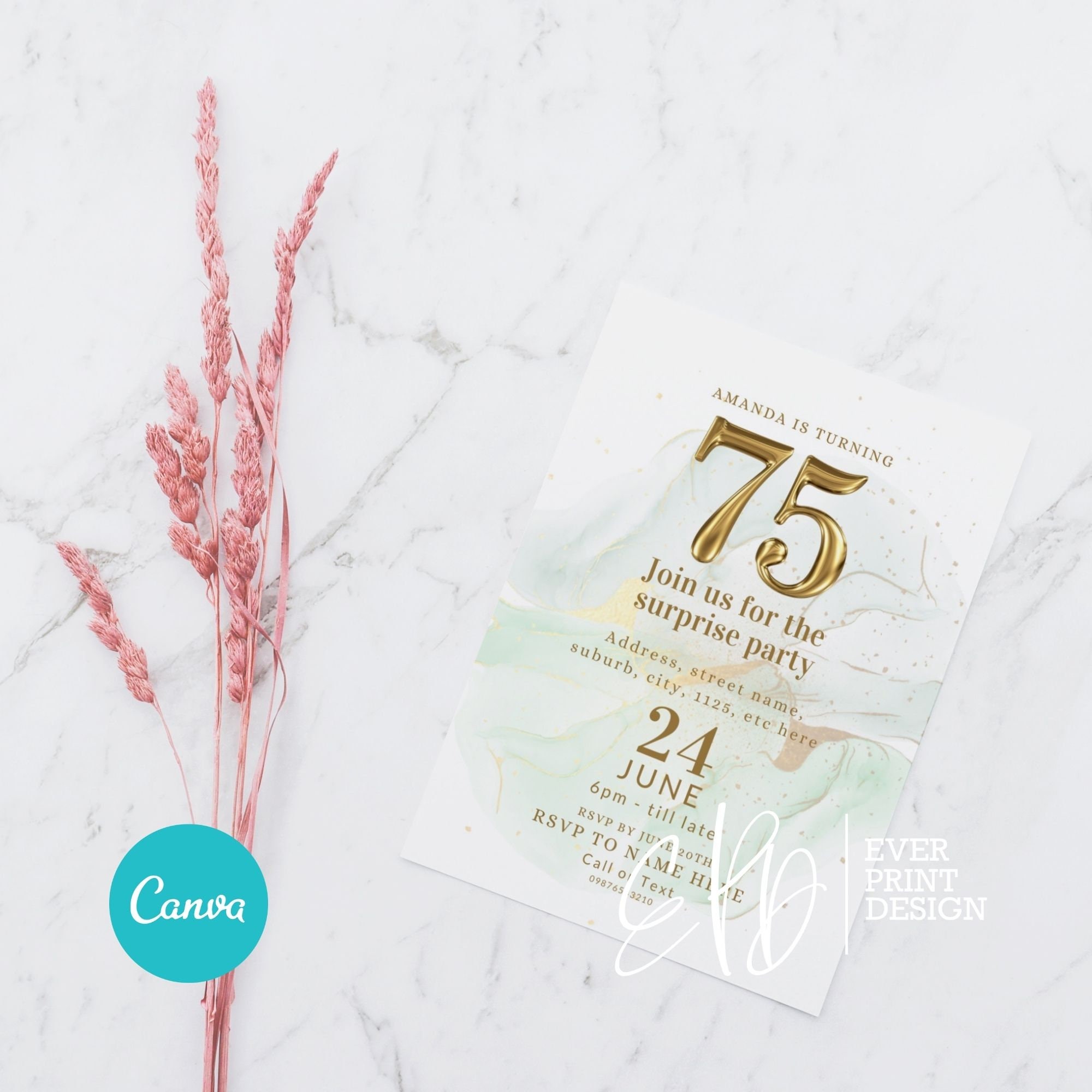 75th Birthday Invitation, 75th Party Invite, Gold 75th Birthday ...