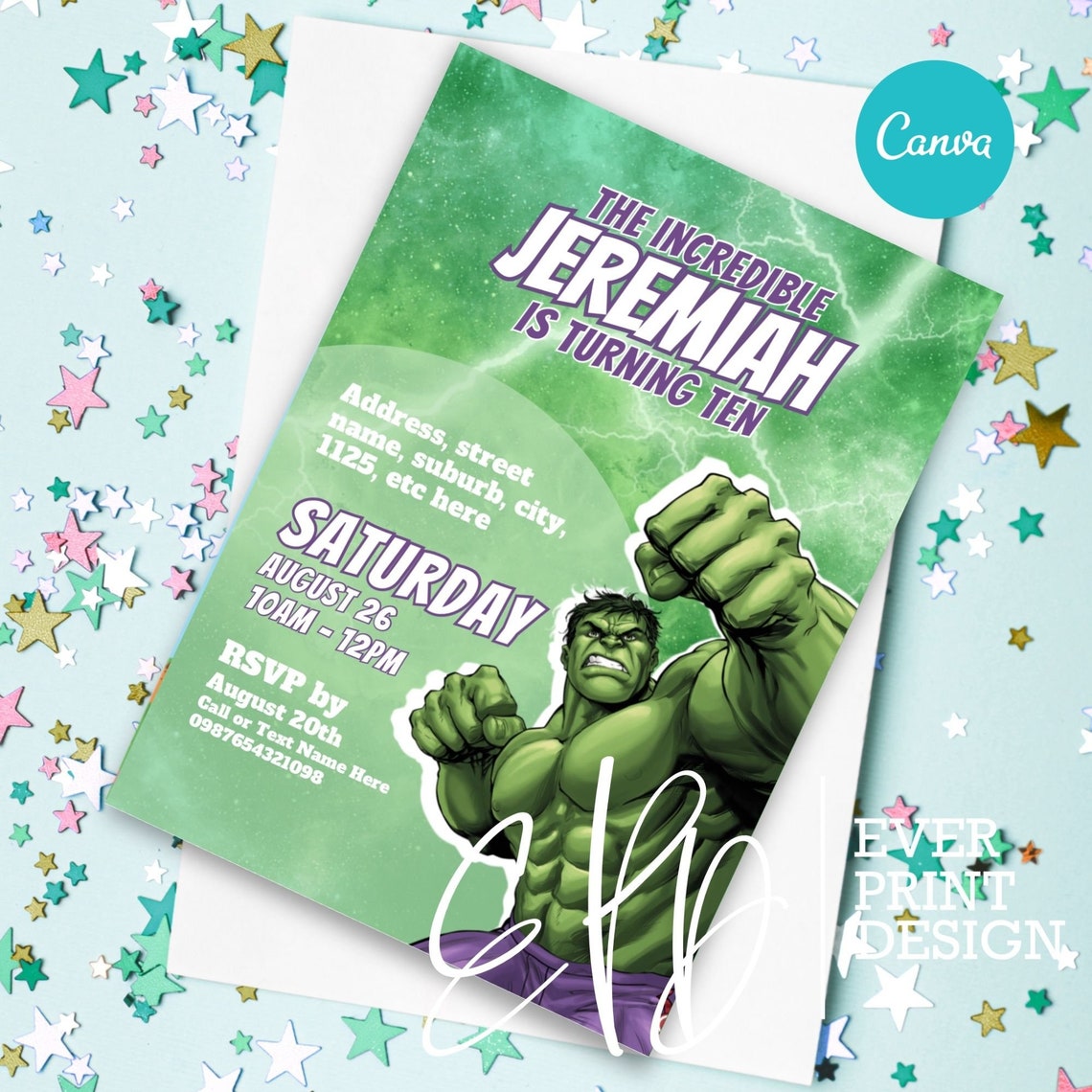 The Incredible Hulk Birthday Invitation Template, Avengers Hulk ...