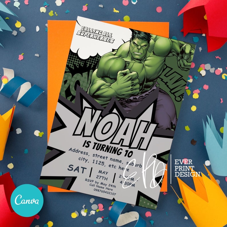 Hulk Birthday Invitation, the Incredible Hulk Birthday Invitation ...