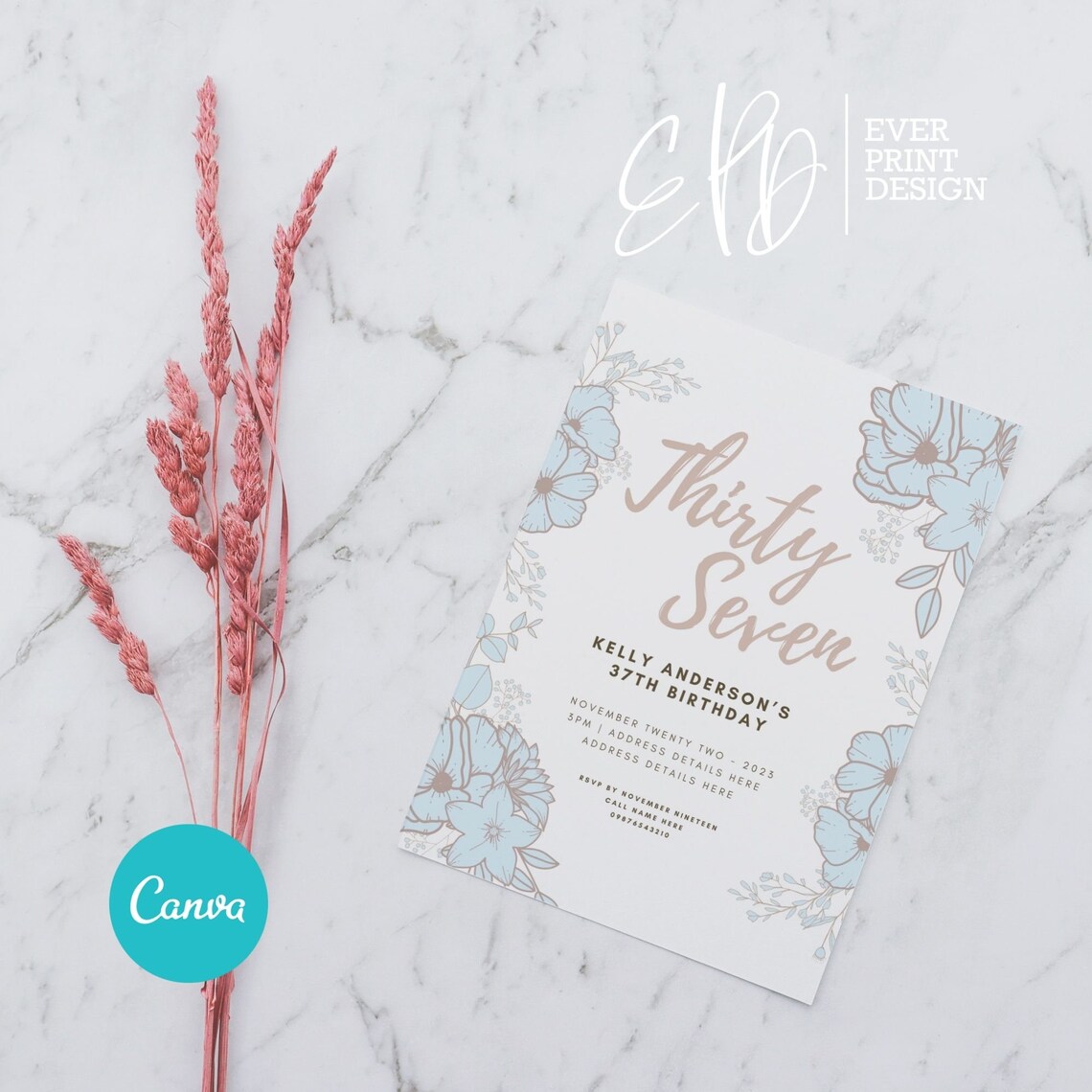 37th Birthday Invitation, Floral Fall Colors 37th Birthday Party Invite ...