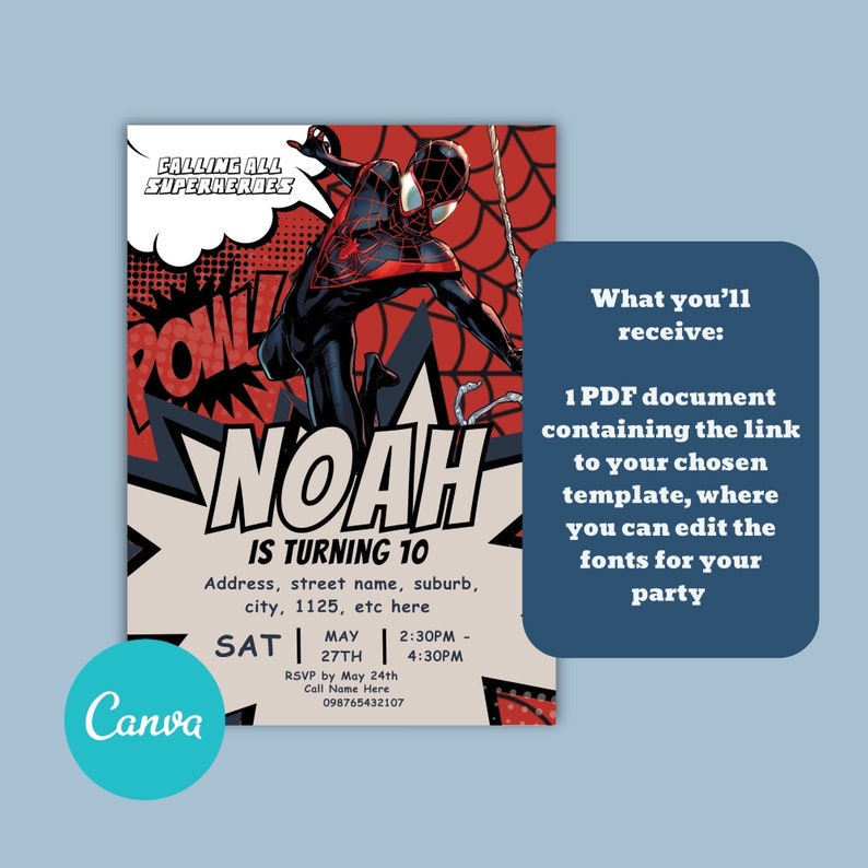 Spiderman Birthday Invitation, Comic Superhero Party Invite, Boys ...