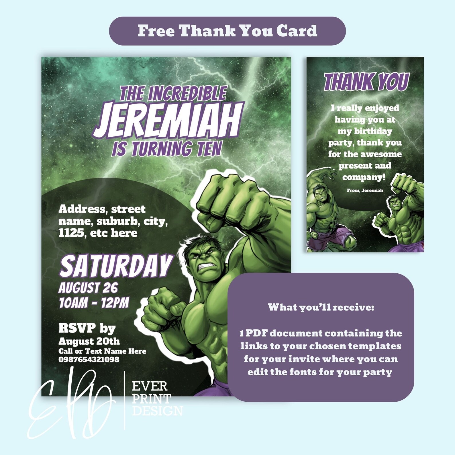 The Incredible Hulk Birthday Invitation Template, Avengers Hulk ...