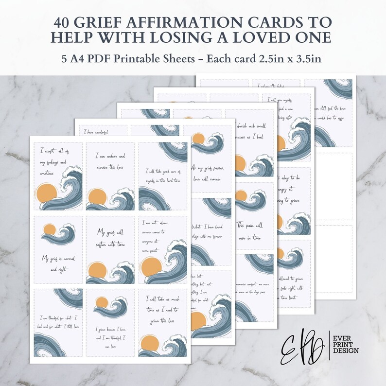 40 Grief Affirmation Cards Digital, Printable Grief Coping Cards ...