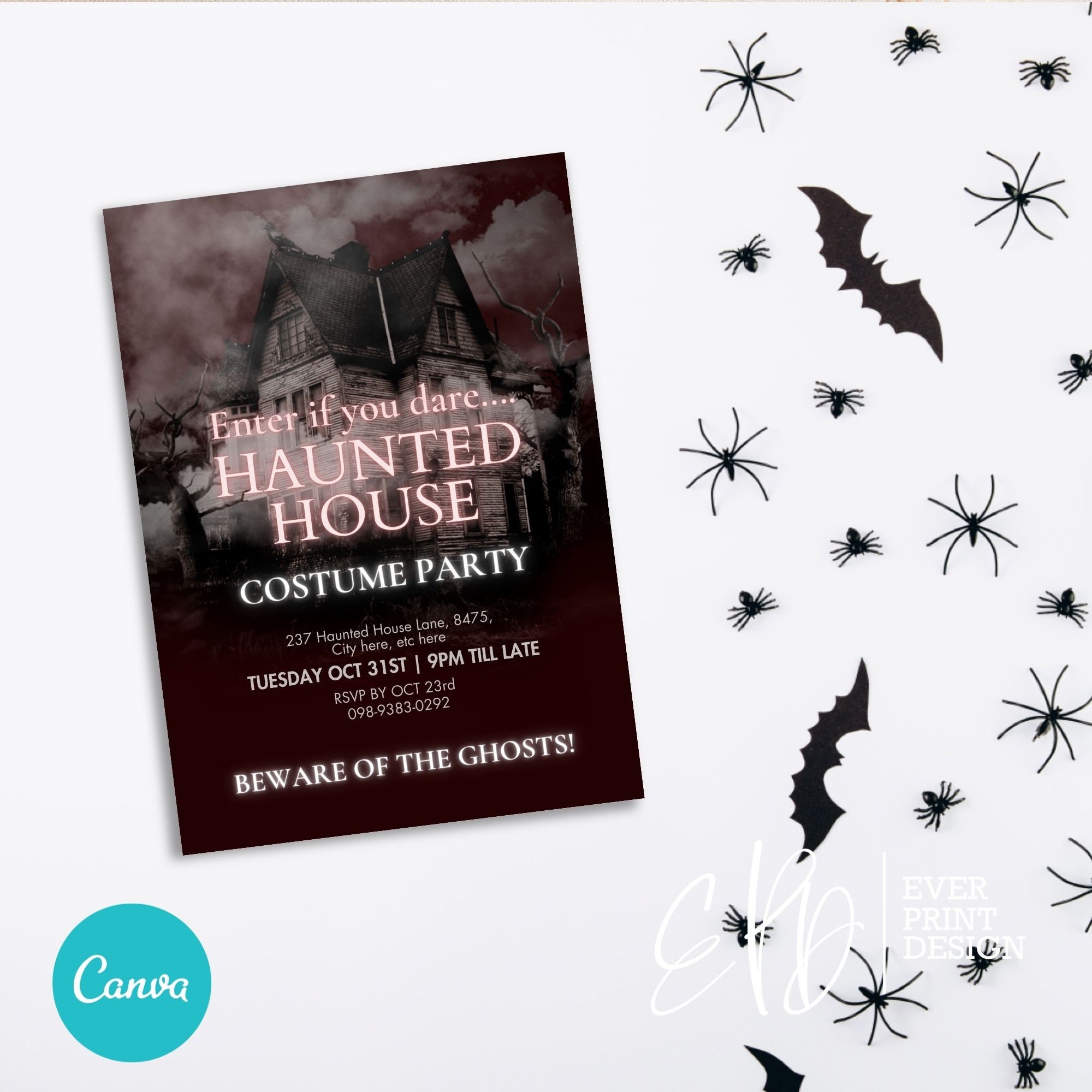 Haunted House Party Invitation, Scary Spooky Halloween Party Invite ...