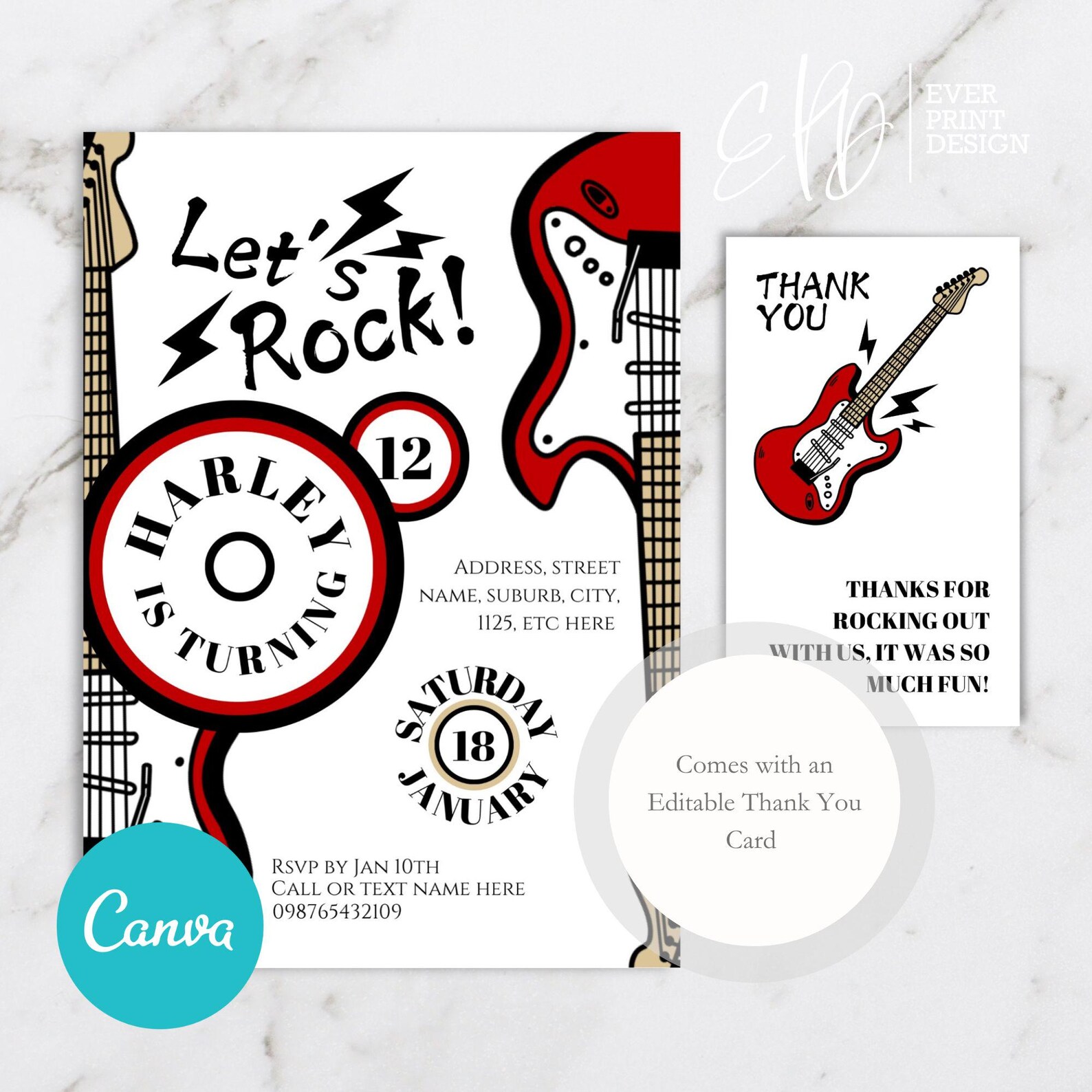 Party Like a Rockstar Electric Guitar Retro Birthday Party Invitation ...