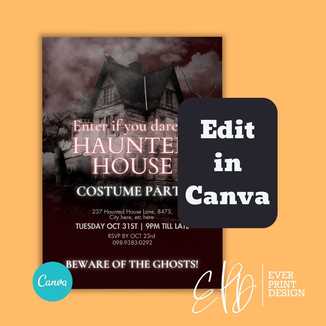 Haunted House Party Invitation, Scary Spooky Halloween Party Invite ...