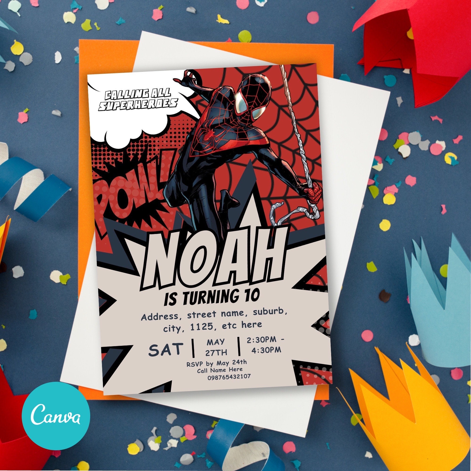 Spiderman Birthday Invitation, Comic Superhero Party Invite, Boys ...