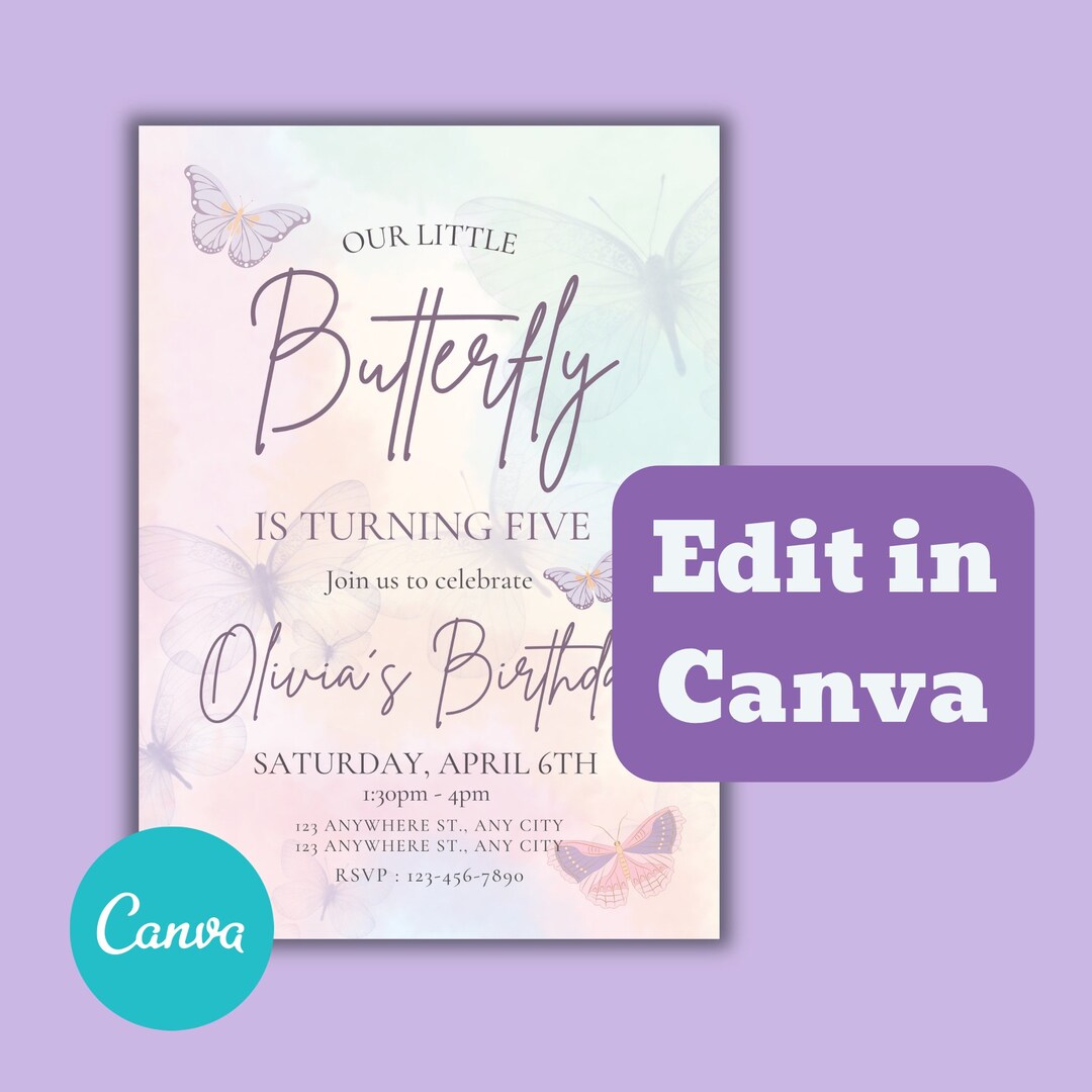 Butterfly Birthday Invitation, Floral Purple Butterfly Party Invite ...