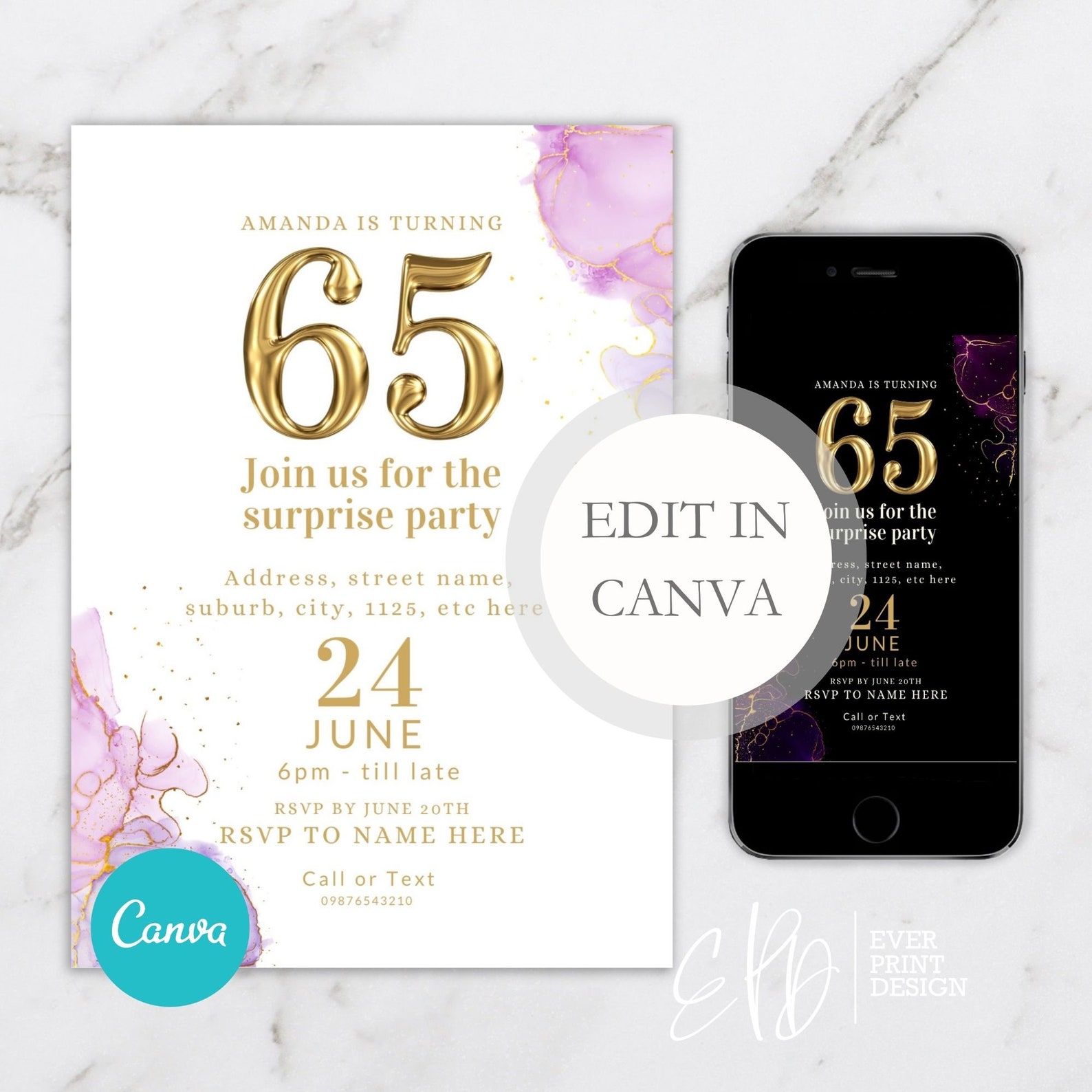 65th Birthday Invitation, Gold 65th Birthday Invitation, 65th Birthday ...