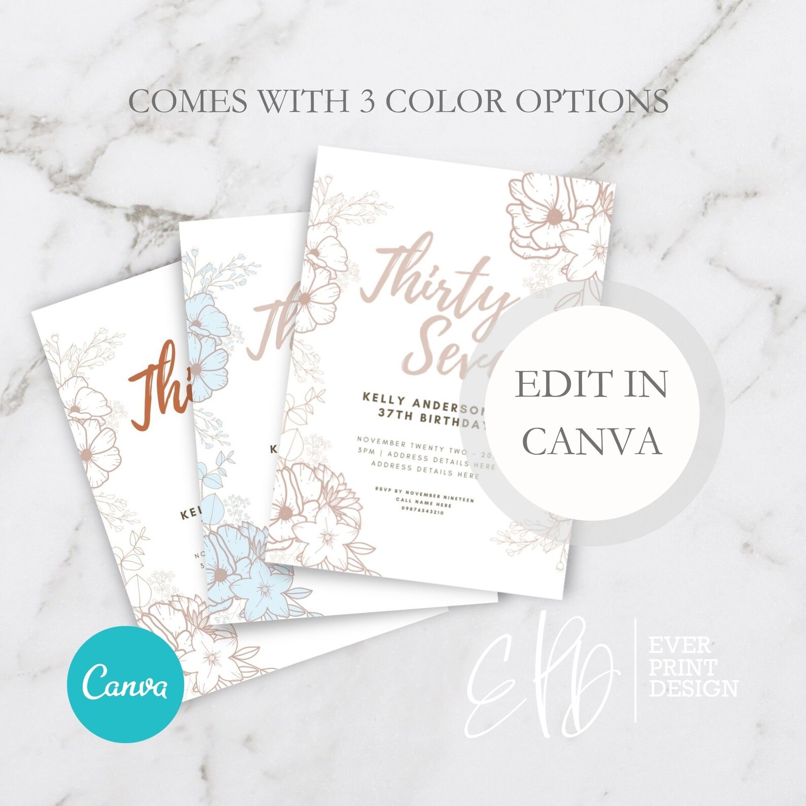 37th Birthday Invitation, Floral Fall Colors 37th Birthday Party Invite ...
