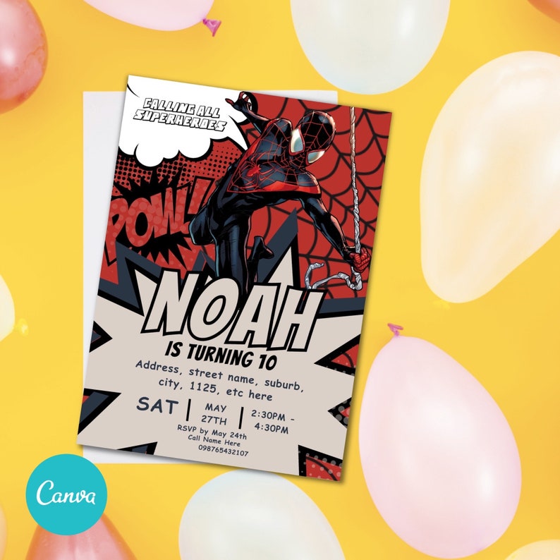 Spiderman Birthday Invitation, Comic Superhero Party Invite, Boys ...