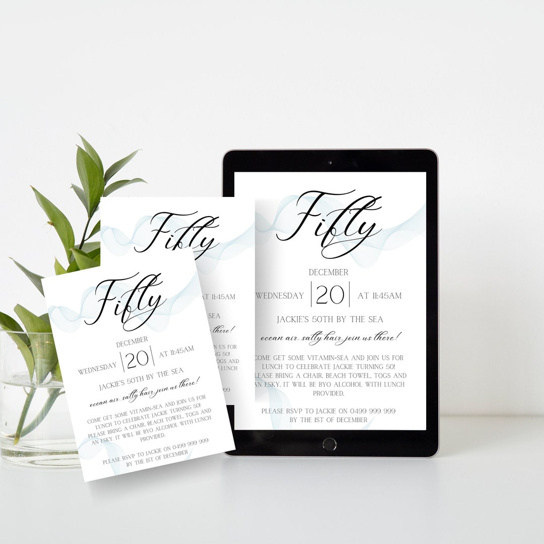 Modern Birthday Invitation Ocean Editable Adult Party Invitation Simple ...