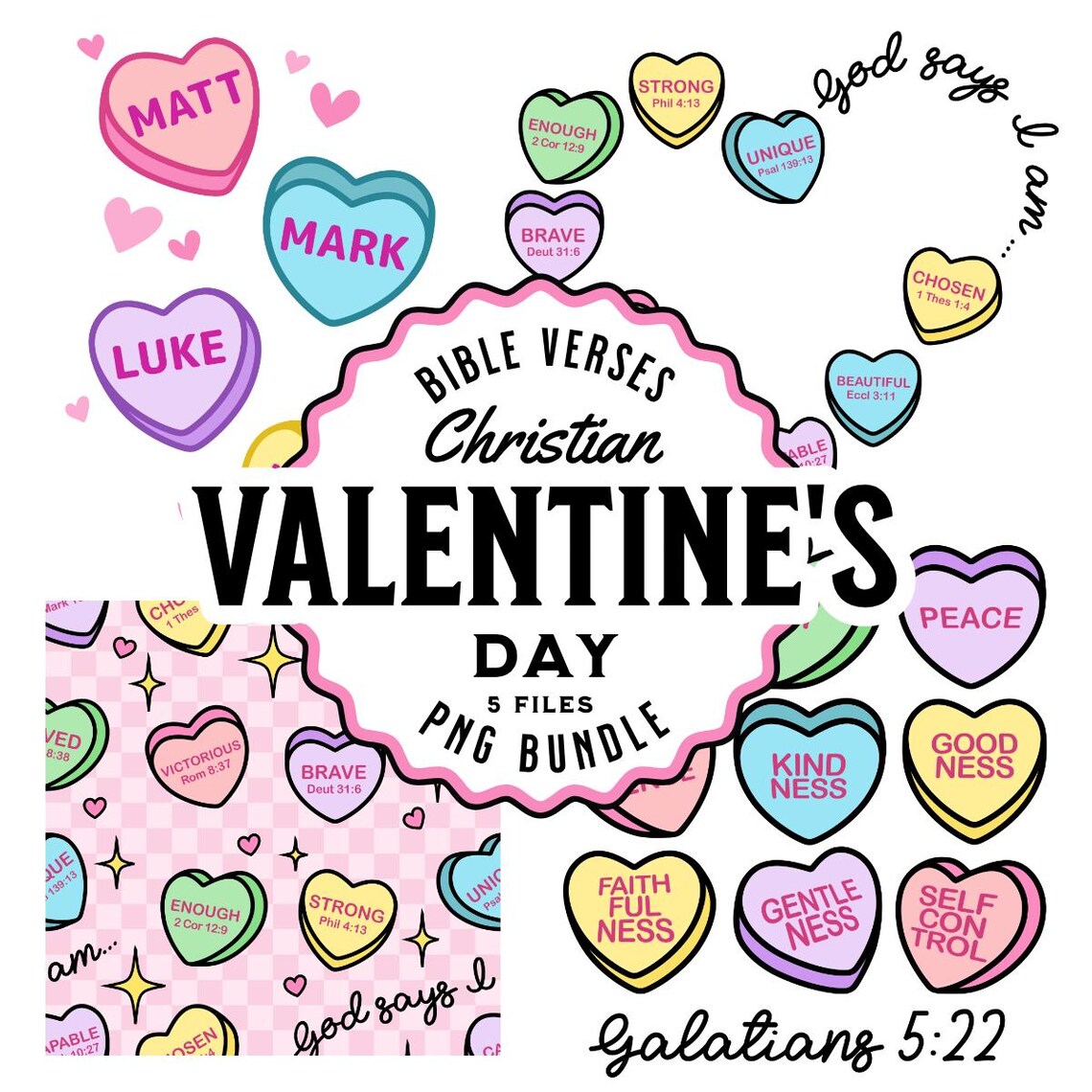 5 Christian Valentine Pngs Bundle | Bible Verse Conversation Hearts ...