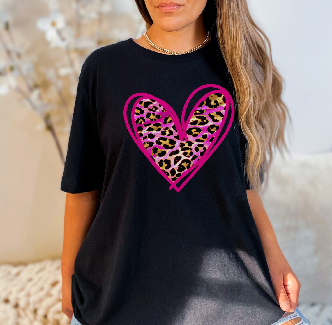 Valentine's Day Leopard Print Hot Pink Heart Women's T-shirt | Neon ...
