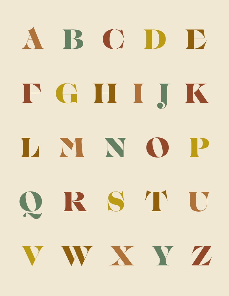 Alphabet Poster Kids Room Nursery Classroom Earth Tones Artwork ...