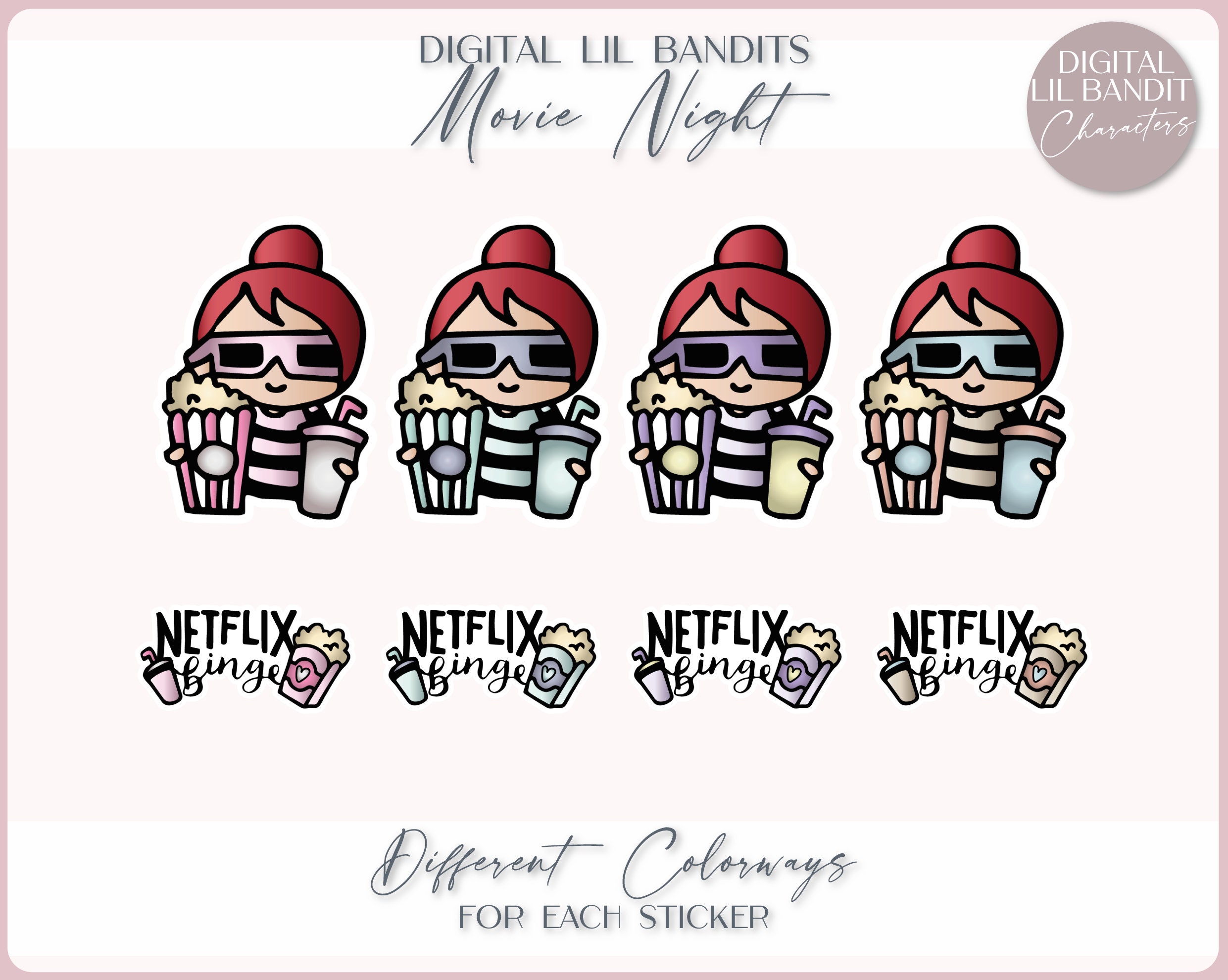 Lil' Bandit Movie Night Digital Character Stickers iPad Cartoon ...