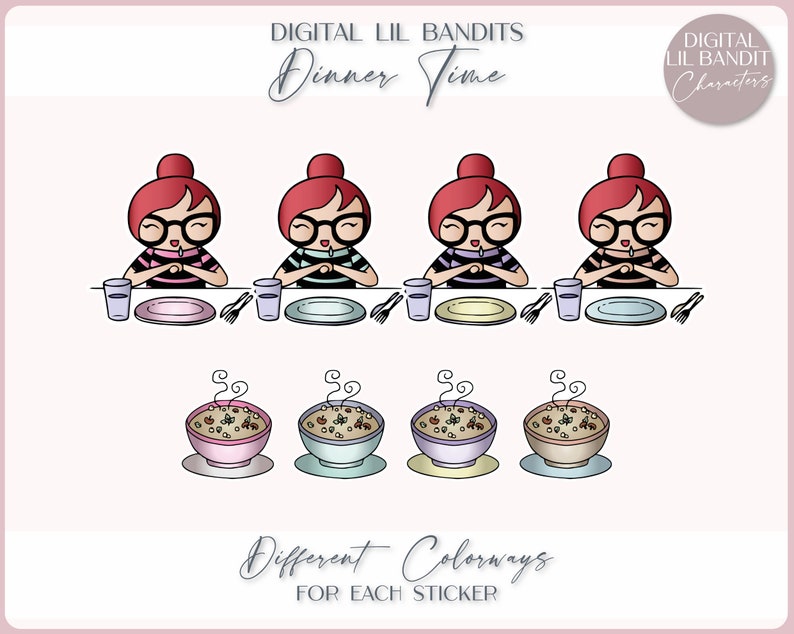 Lil' Bandit Dinner Time Digital Character Stickers - Etsy