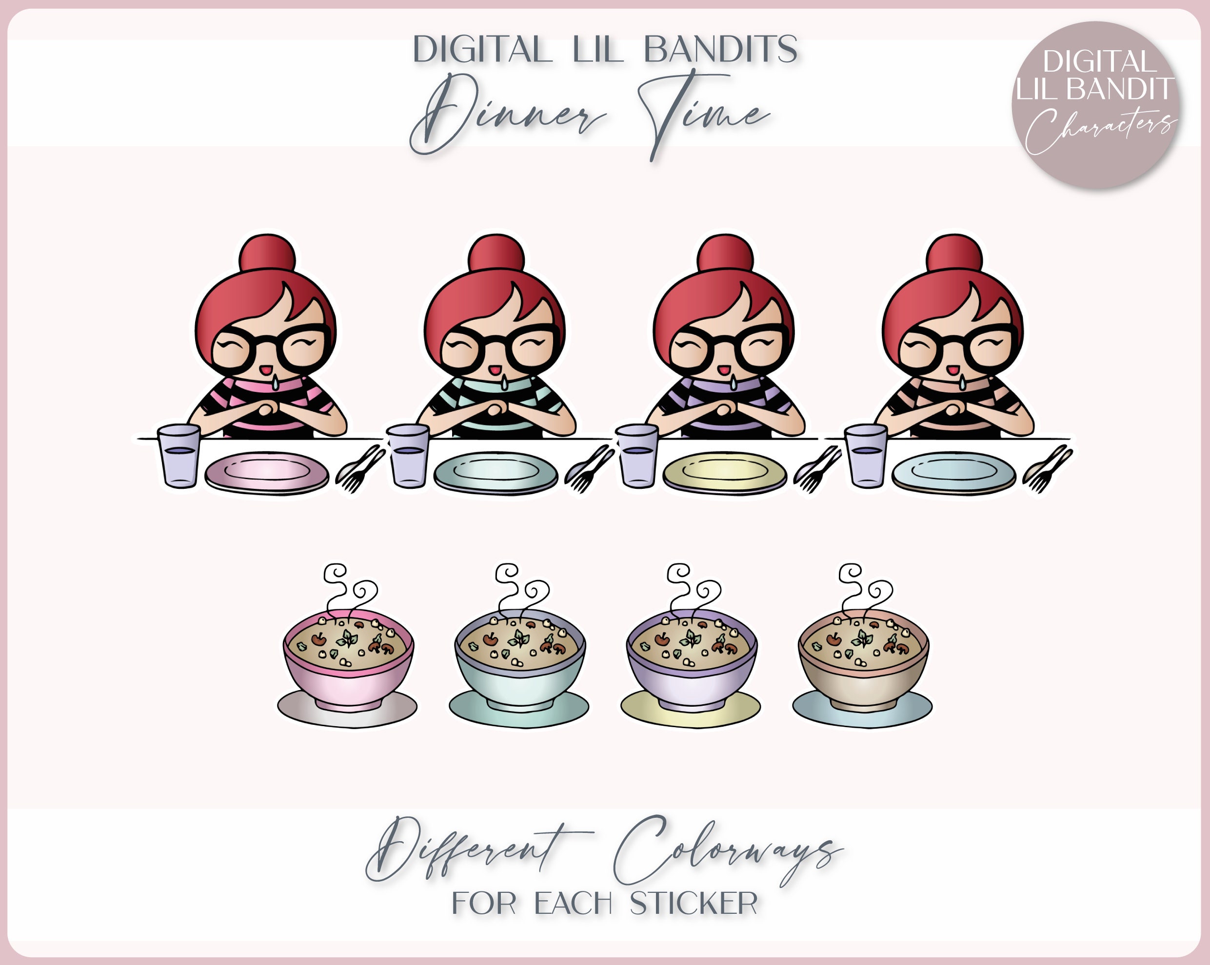 Lil' Bandit Dinner Time Digital Character Stickers - Etsy