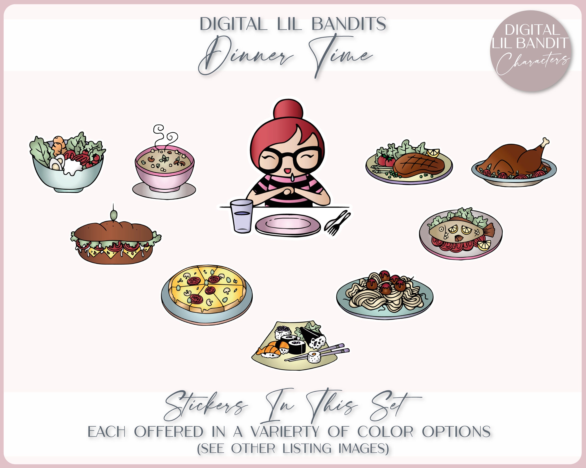 Lil' Bandit Dinner Time Digital Character Stickers - Etsy