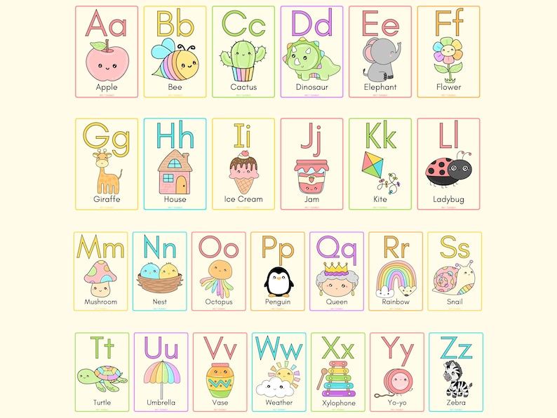 DIGITAL Alphabet Posters, Printable Wall Art, ABC Poster, Kids Room ...