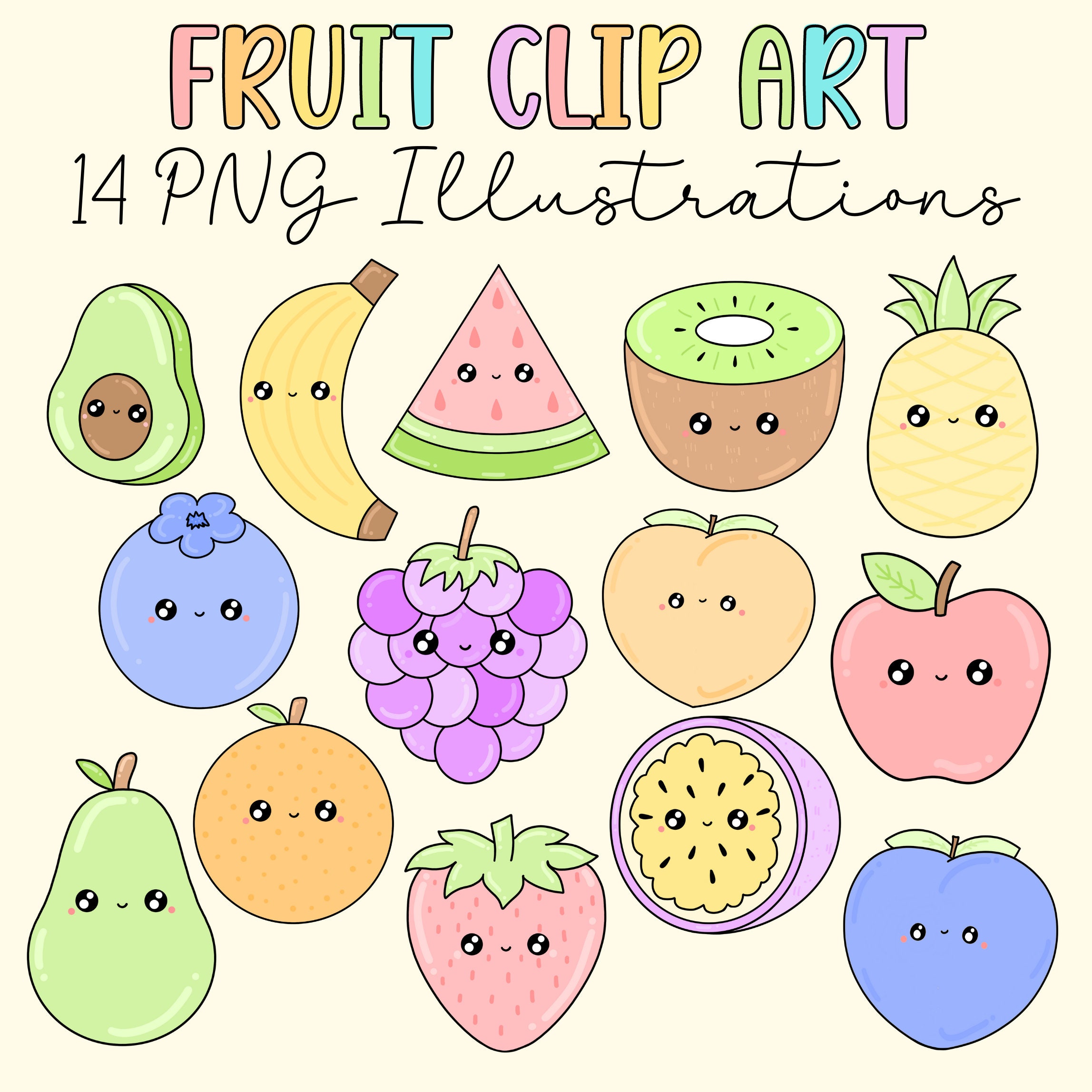 DIGITAL Fruit Clip Art, Happy Fruits, Teacher Printable, Classroom ...
