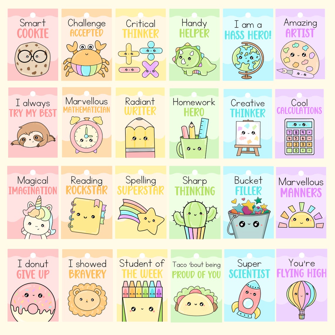 DIGITAL Brag Tags, Bright and Fun Illustrations, School Counselor, Calm ...