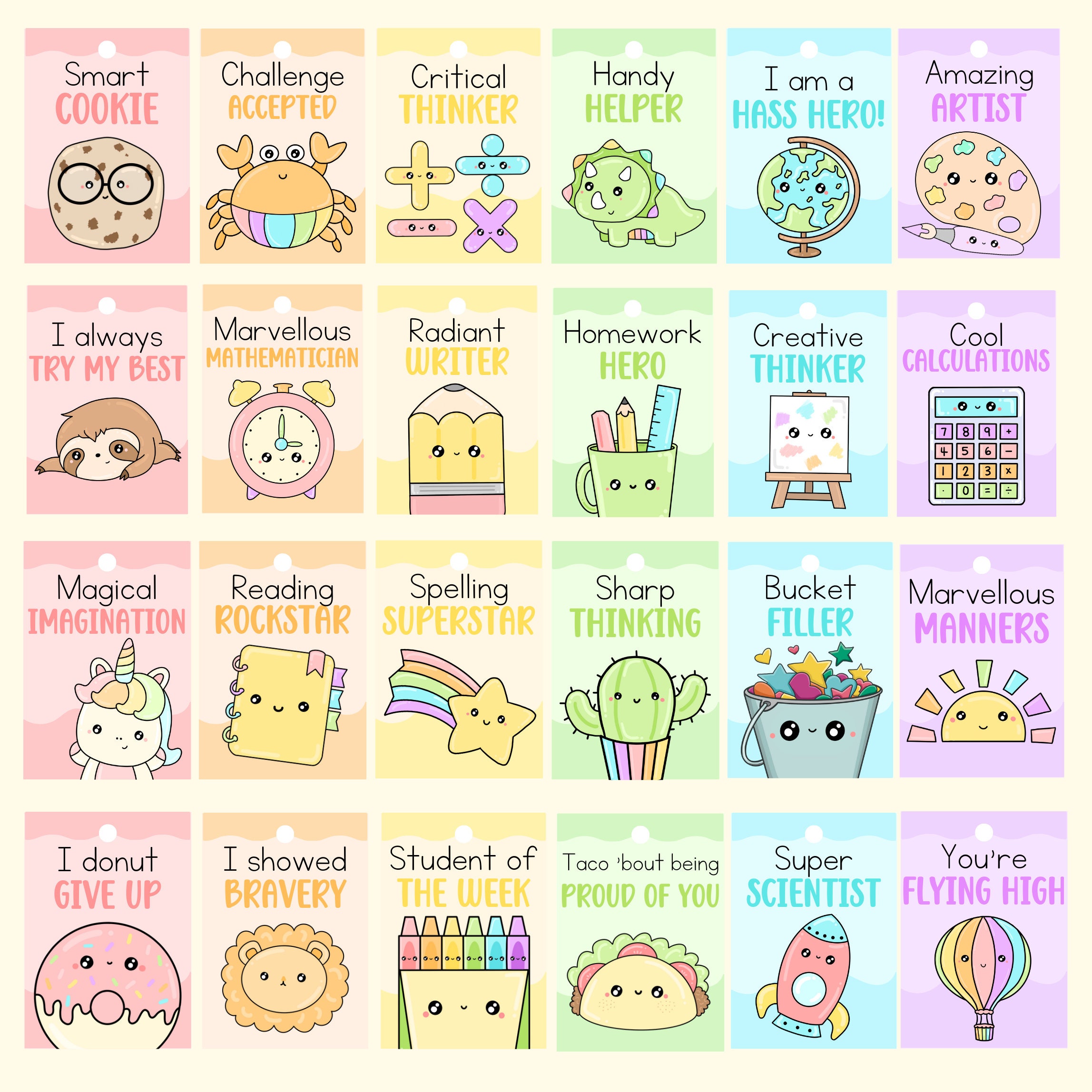 DIGITAL Brag Tags, Bright and Fun Illustrations, School Counselor, Calm ...