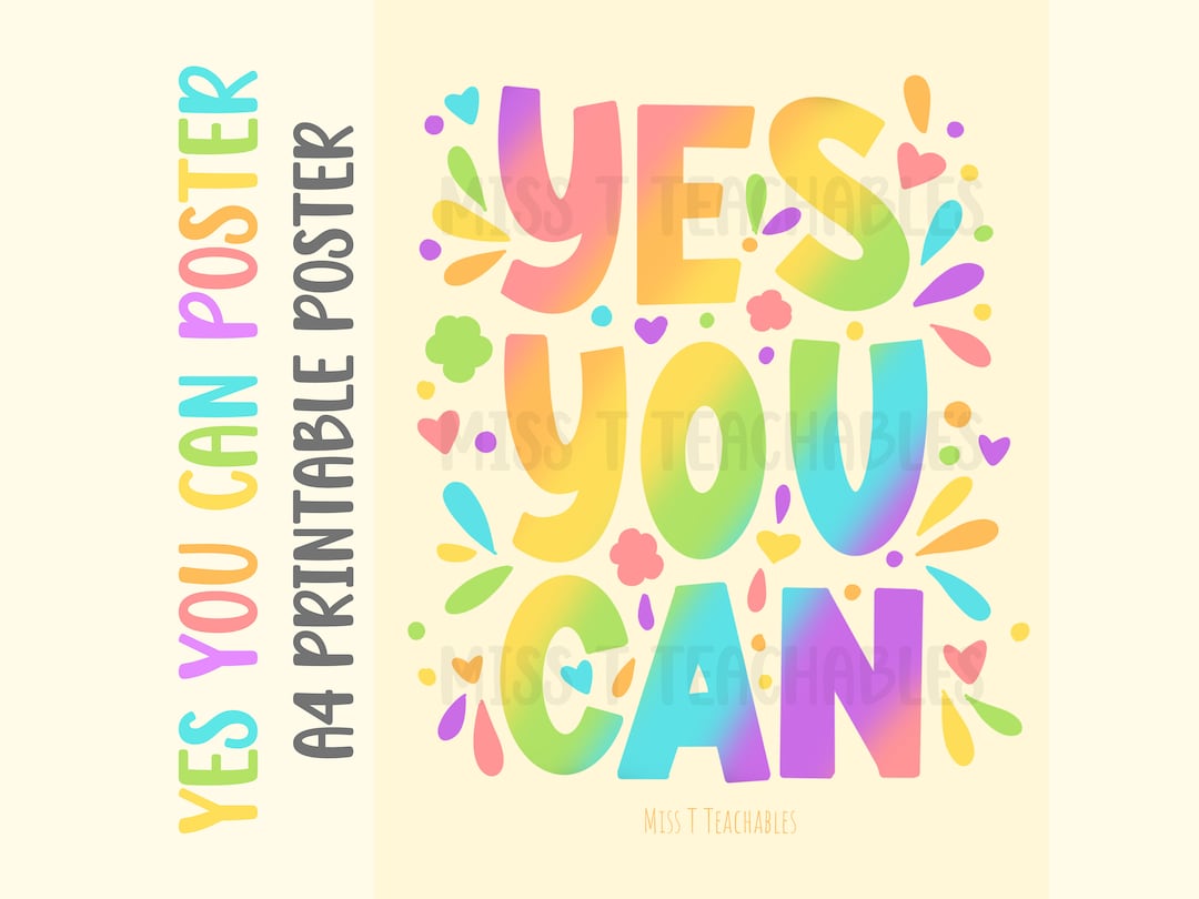 Digital 'yes You Can' Illustrated Poster, Affirmations Print, Daily ...