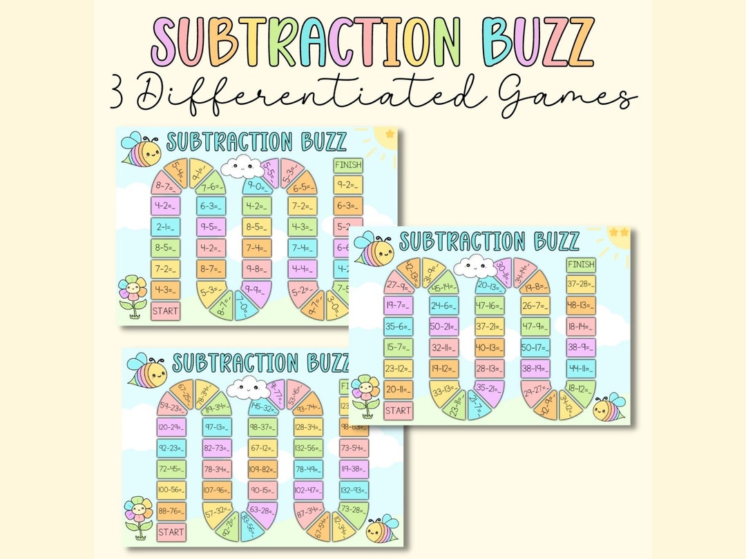 DIGITAL Subtraction Buzz Board Game, Print and Play, Differentiated ...