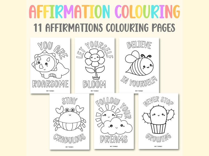 DIGITAL Affirmations Colouring In, Kids Affirmations Print, Positive ...
