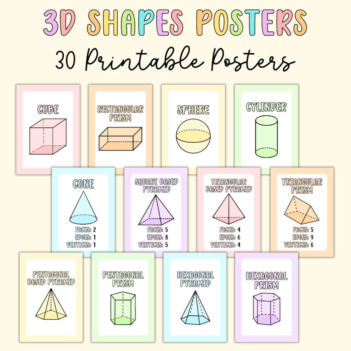 DIGITAL 3D Shapes Printable Posters, Shapes and Their Key Features ...