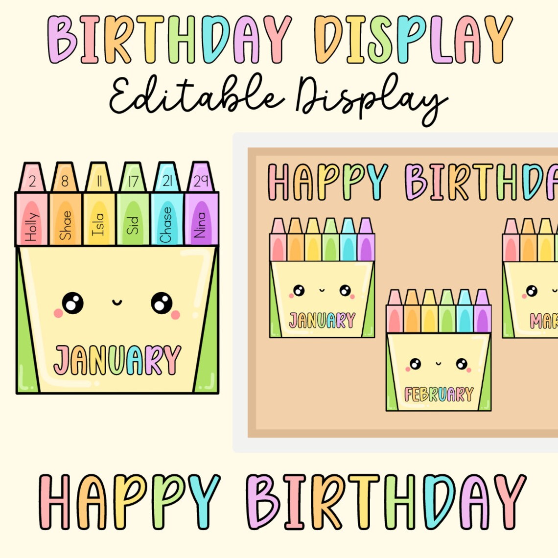 DIGITAL Happy Birthday Crayons Display Decor, Printable, Editable ...