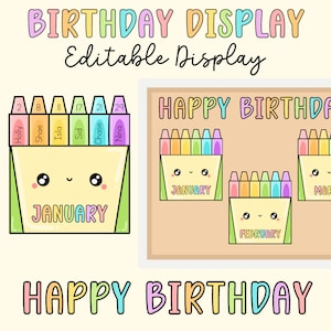 DIGITAL Happy Birthday Crayons Display Decor, Printable, Editable ...