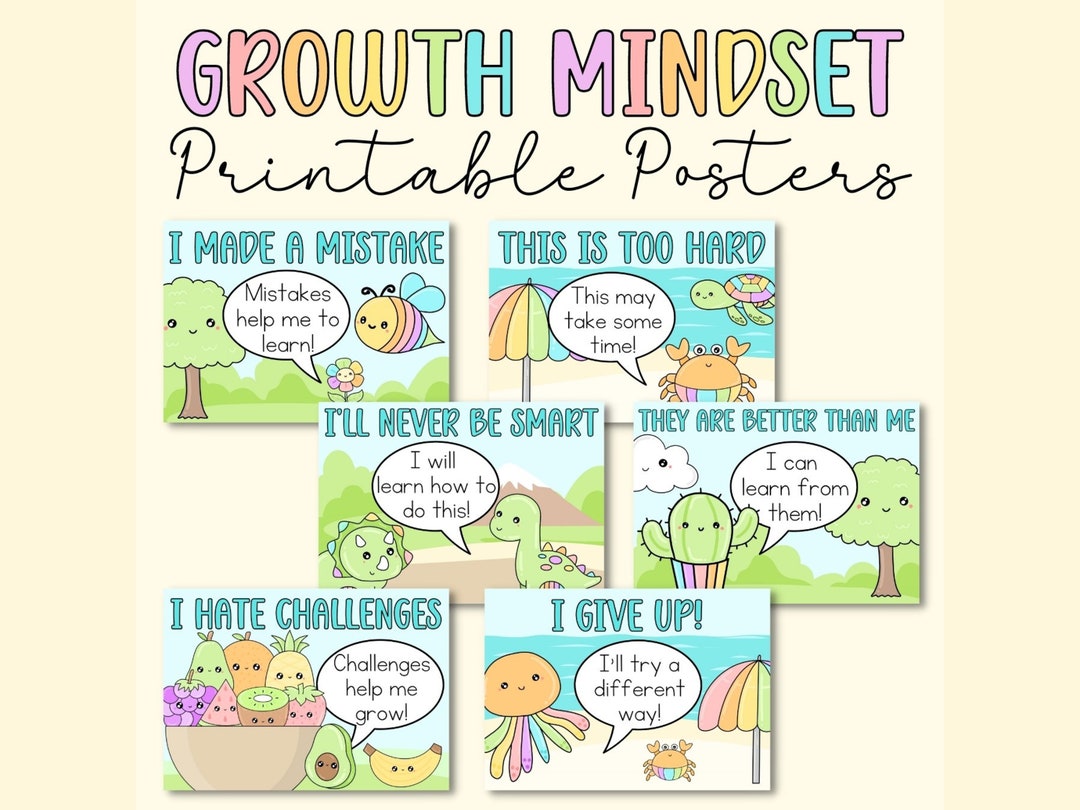 DIGITAL Printable Growth Mindset Posters, Well Being, Emotional ...