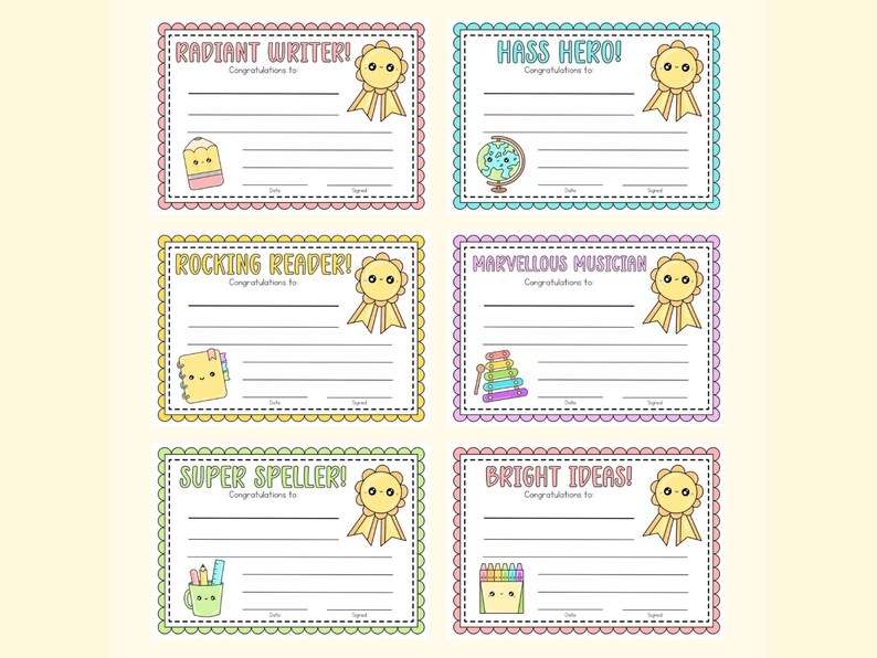 DIGITAL Printable Praise Certificates, Subject Awards, Printable ...