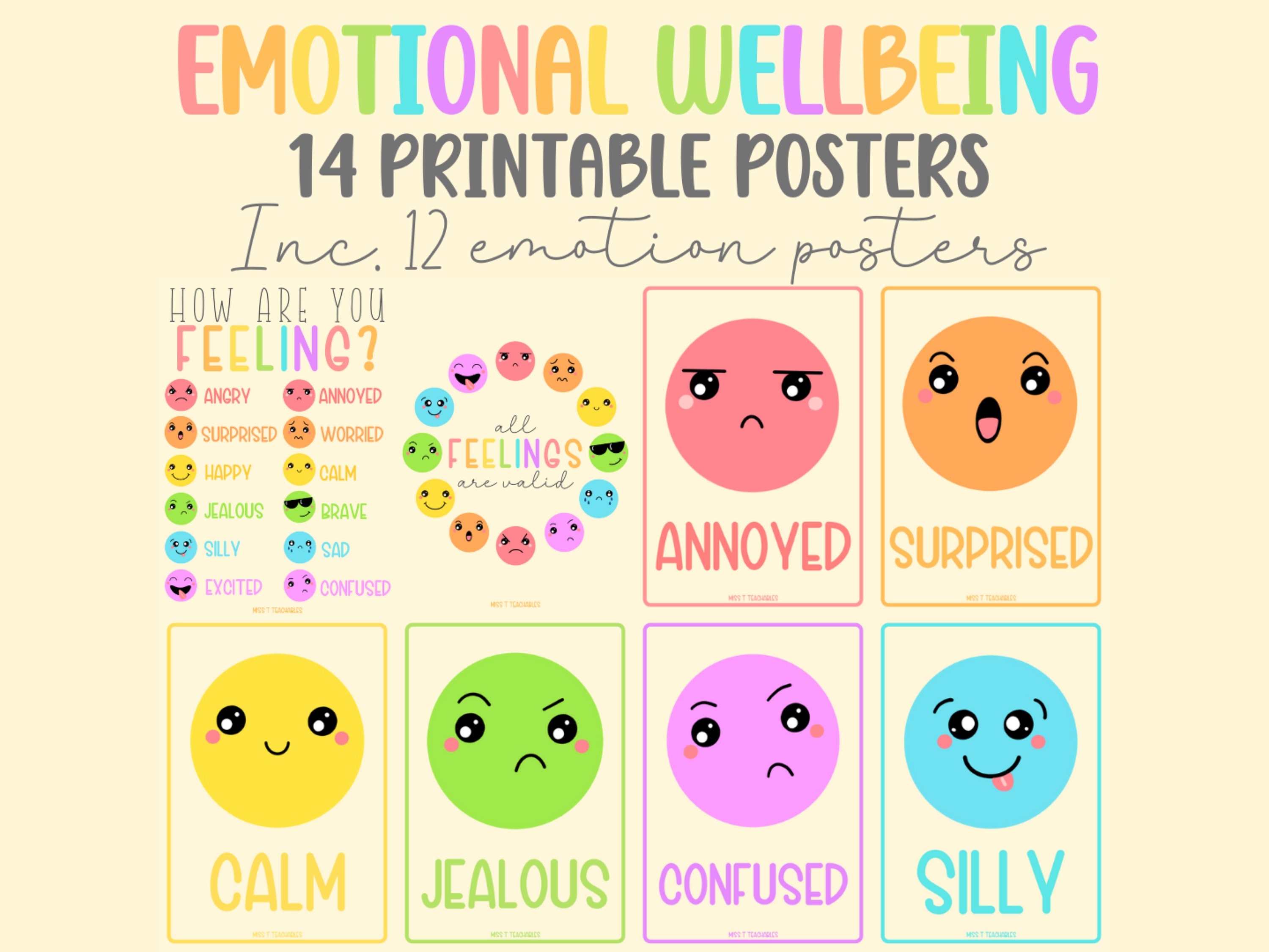 DIGITAL Emotional Wellbeing Posters, Flash Cards, School Counselor Art ...