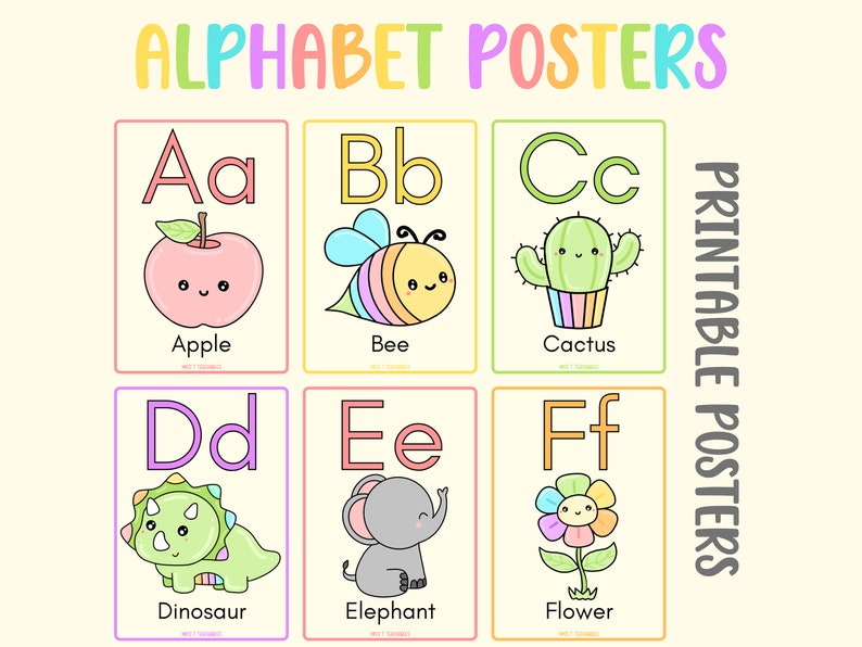 DIGITAL Alphabet Posters, Printable Wall Art, ABC Poster, Kids Room ...
