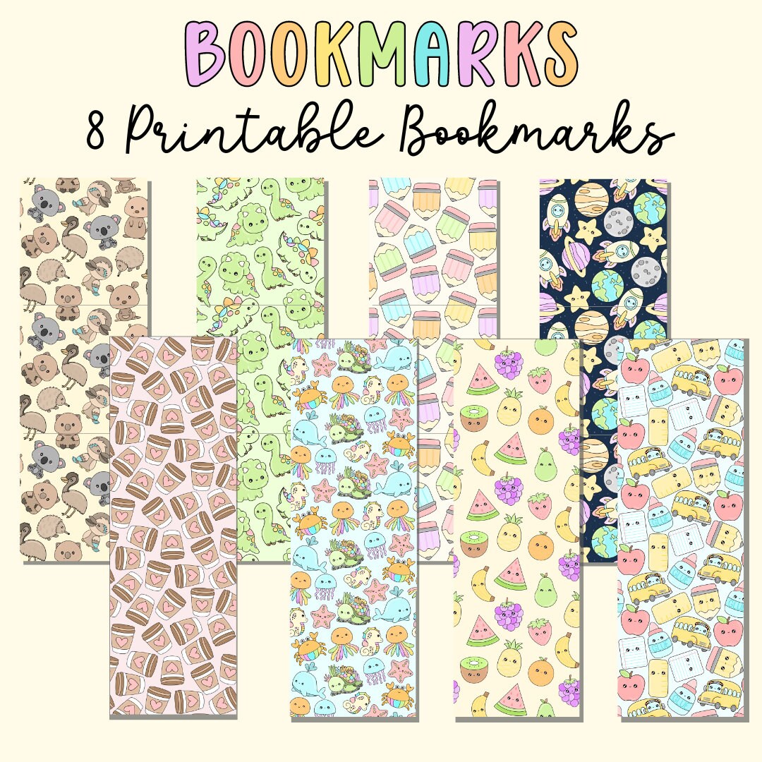 DIGITAL 8 Printable Bookmarks, Downloadable Book Marks, Reading, Themed ...