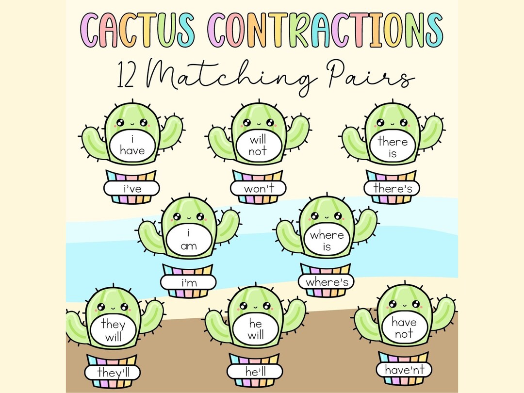 DIGITAL Cactus Contractions, Contractions Match, Matching Cards ...