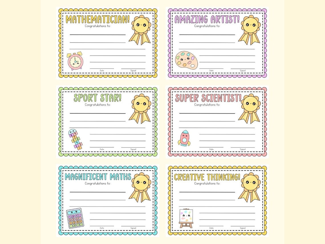 DIGITAL Printable Praise Certificates, Subject Awards, Printable ...