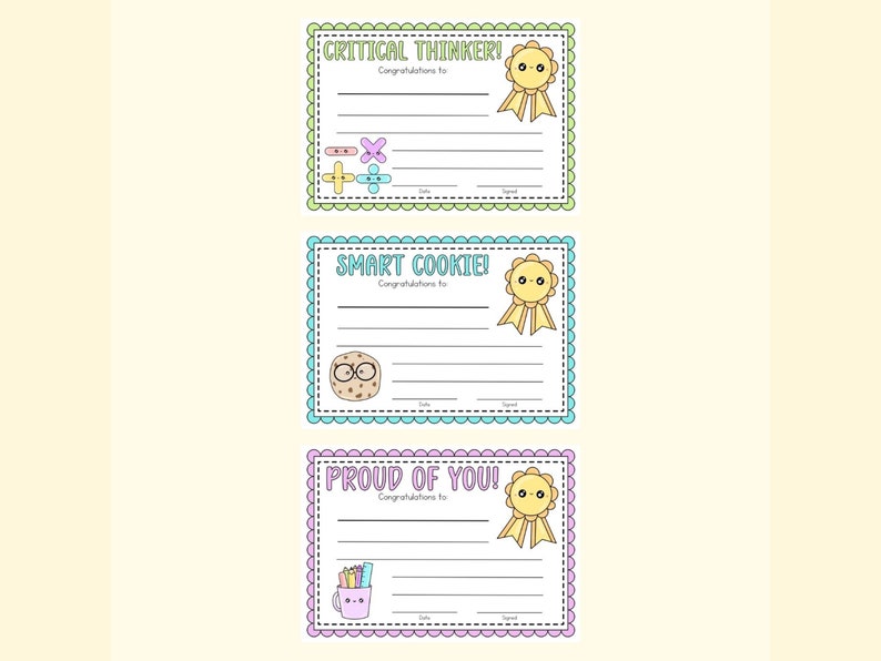 DIGITAL Printable Praise Certificates, Subject Awards, Printable ...