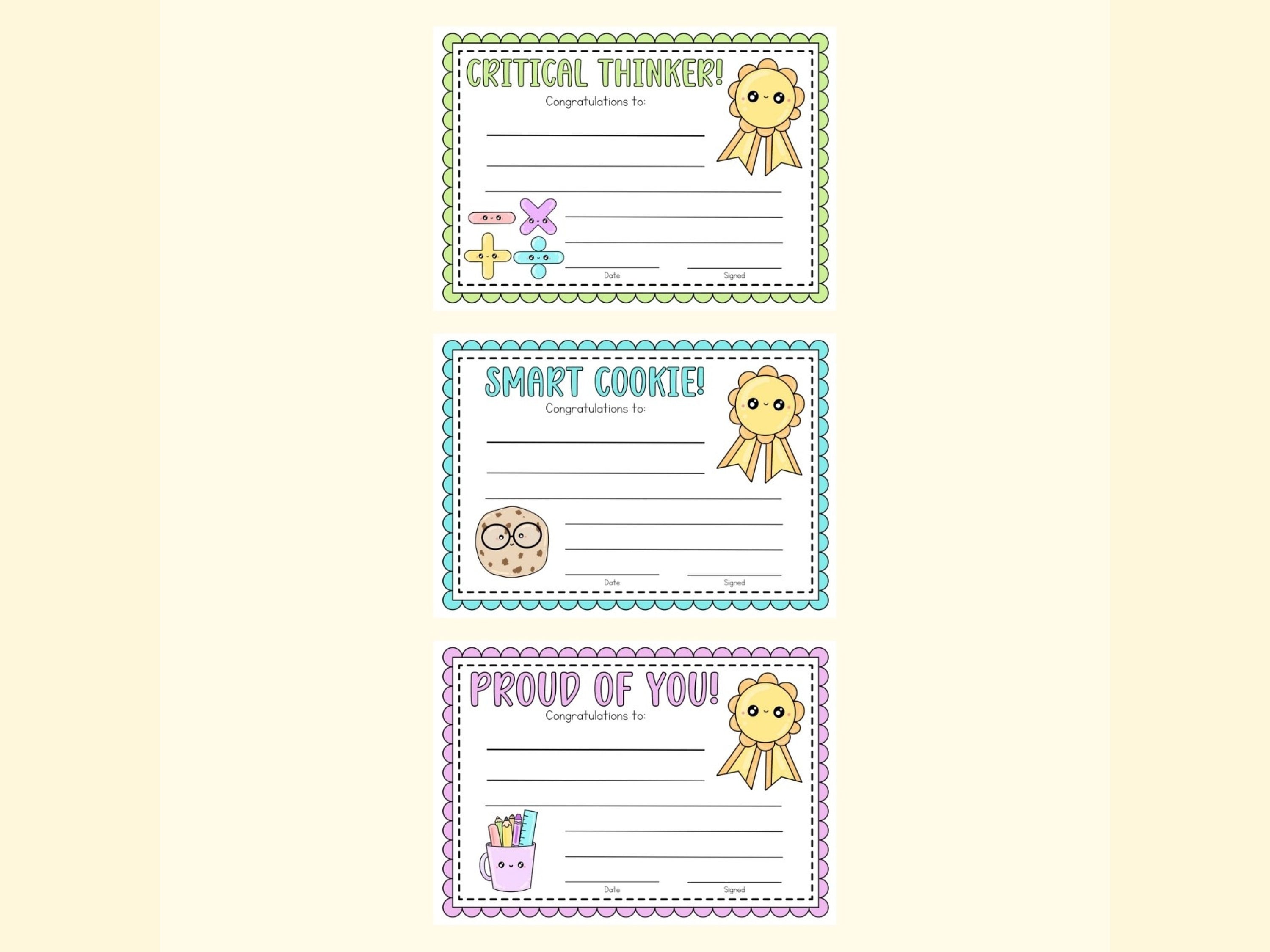 DIGITAL Printable Praise Certificates, Subject Awards, Printable ...