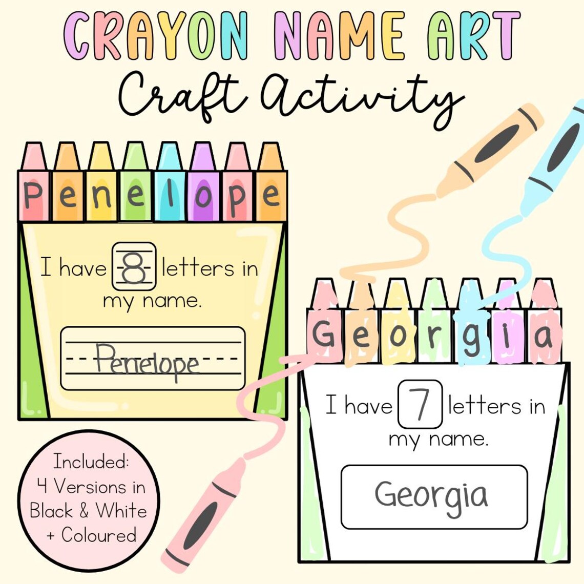 DIGITAL Crayon Name Art Craft Activity, Back to School Craft, Fine ...